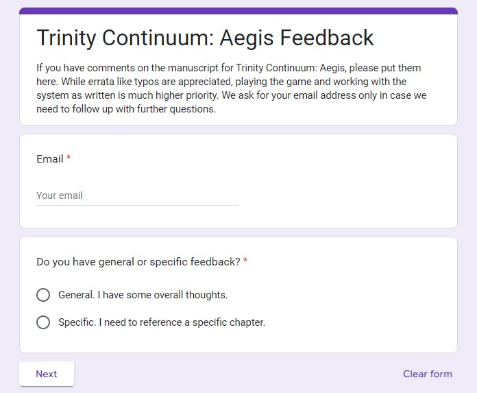 Trinity Continuum: Aegis tabletop roleplaying game Project Update ...