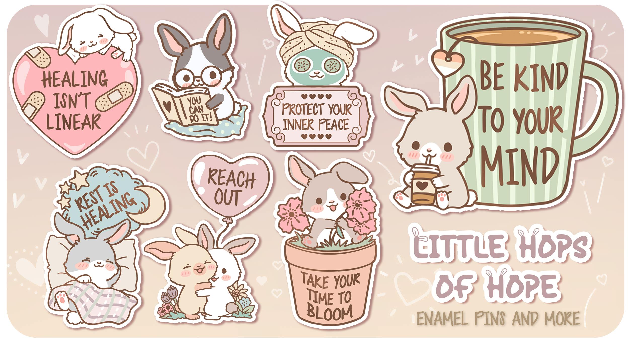 Little Hops of Hope - Bunny Enamel Pins for Self-care - BackerKit