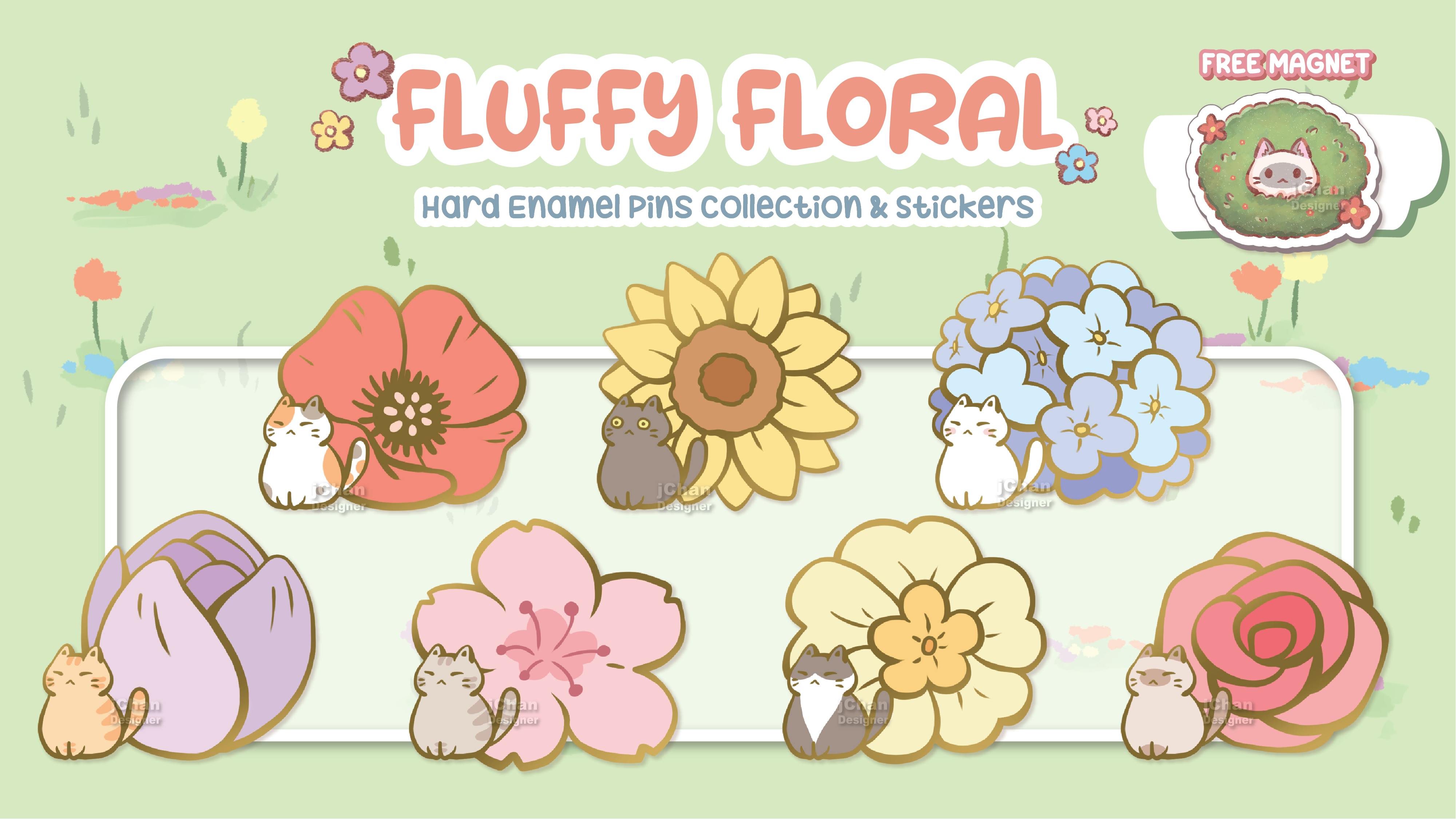 Launch Party | Fluffy Floral: Hard Enamel Pins Collection and Stickers ...