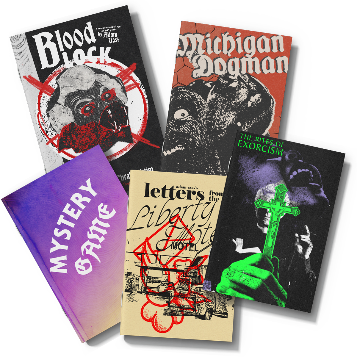 Coming soon: MIDNIGHT MARATHON, 5 new horror rpg zines from Adam Vass