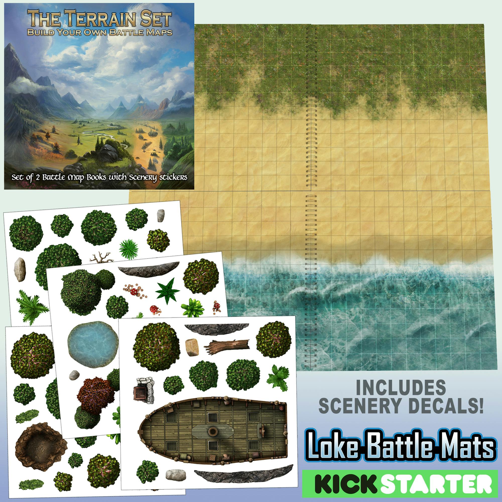 Get Ready for The Terrain Set - 2 RPG battle map books with scenery decals